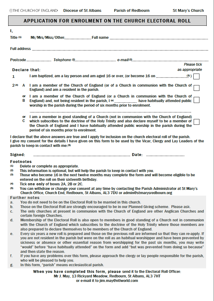 St Mary’s Church Electoral Roll | St Mary's Church, Redbourn